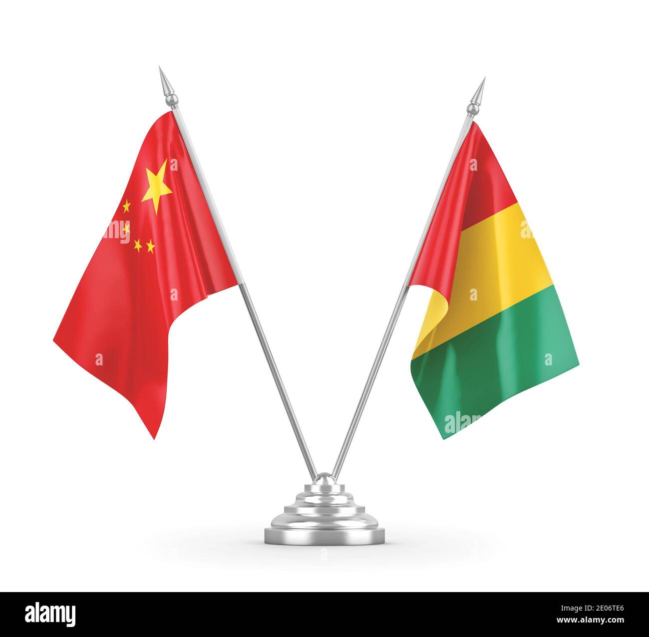 Guinea and China table flags isolated on white background 3D rendering ...