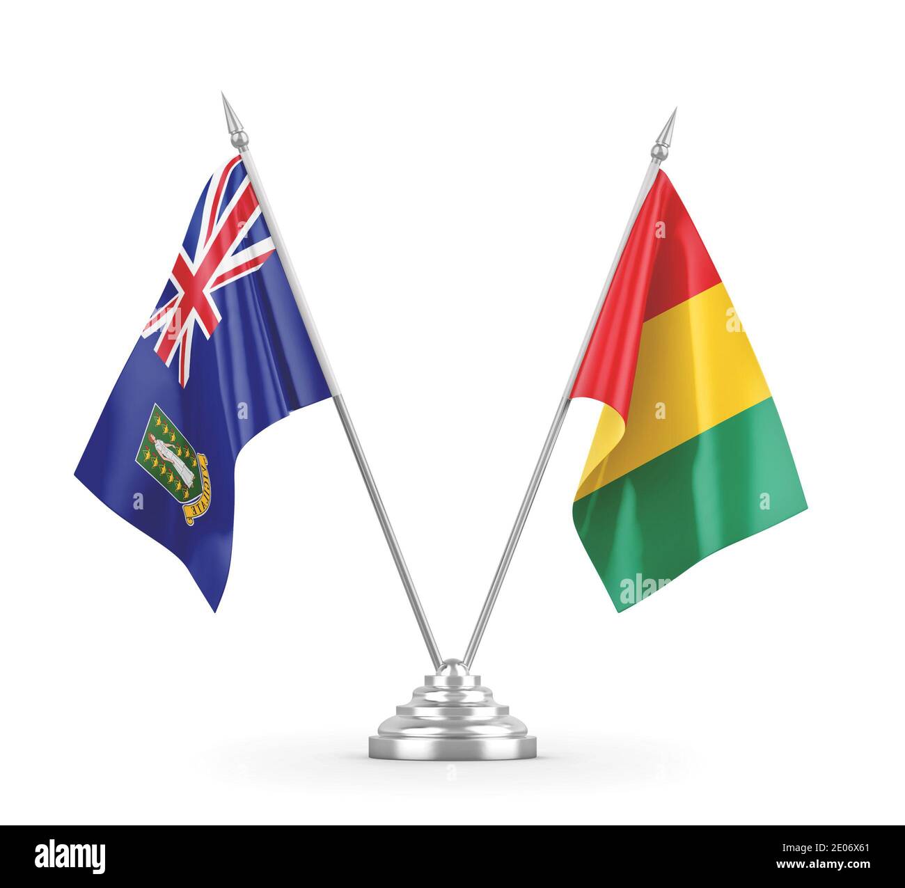 Guinea and Virgin Islands British table flags isolated on white ...