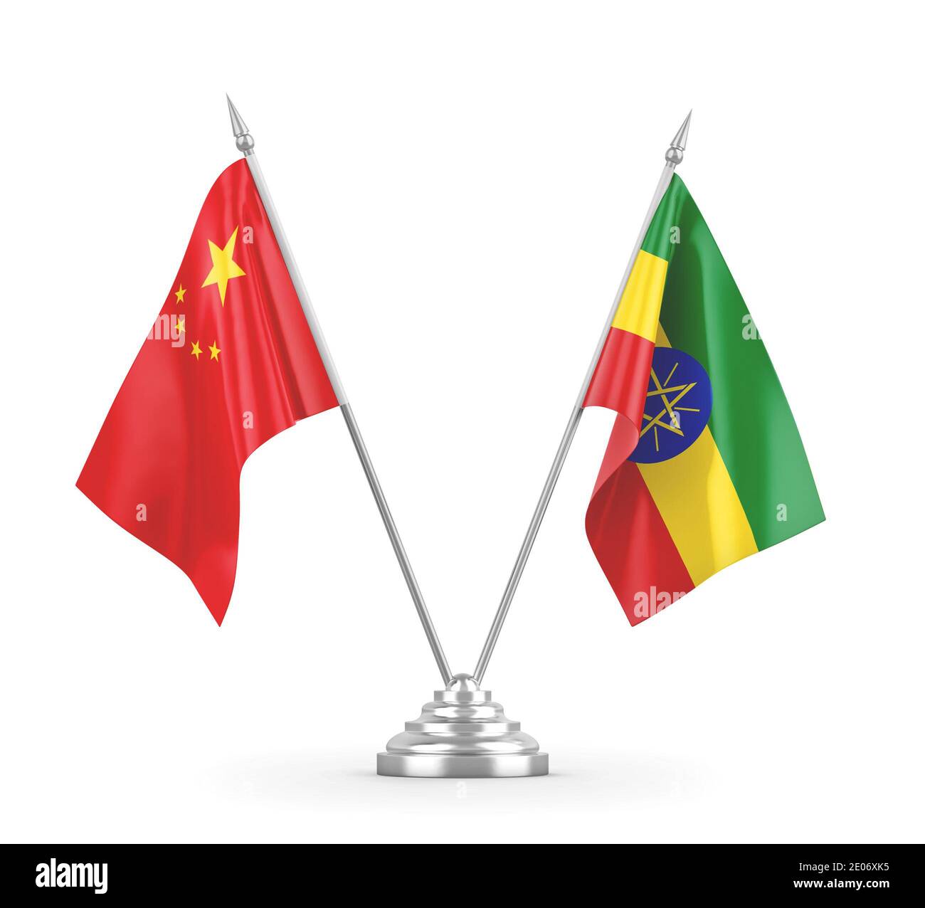 Ethiopia and China table flags isolated on white background 3D ...