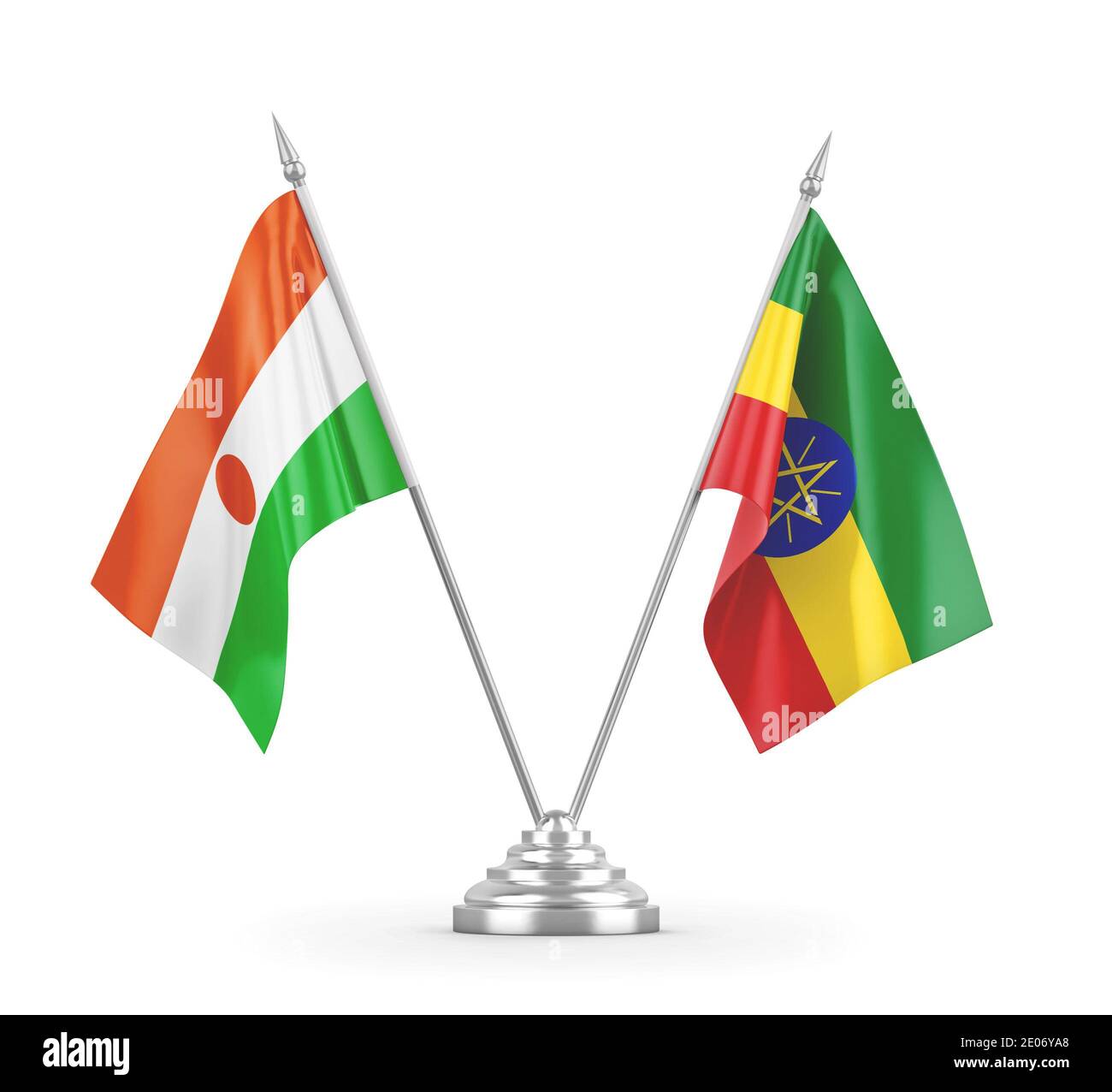 Ethiopia and Niger table flags isolated on white background 3D ...