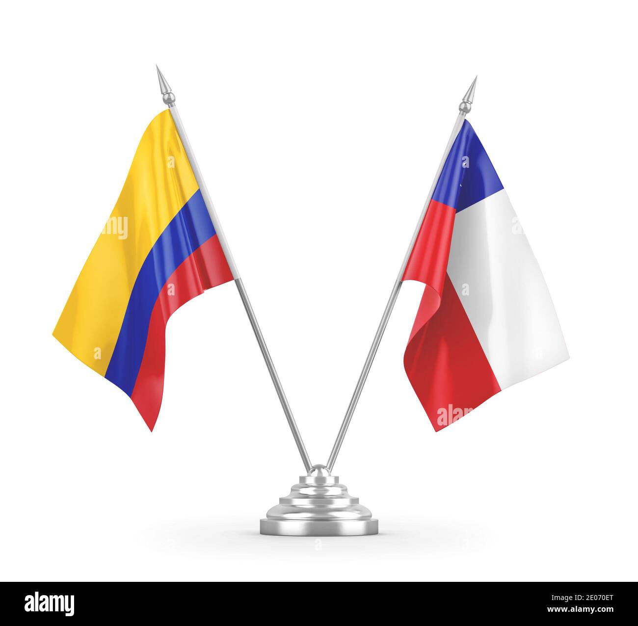 Chile and Colombia table flags isolated on white background 3D ...