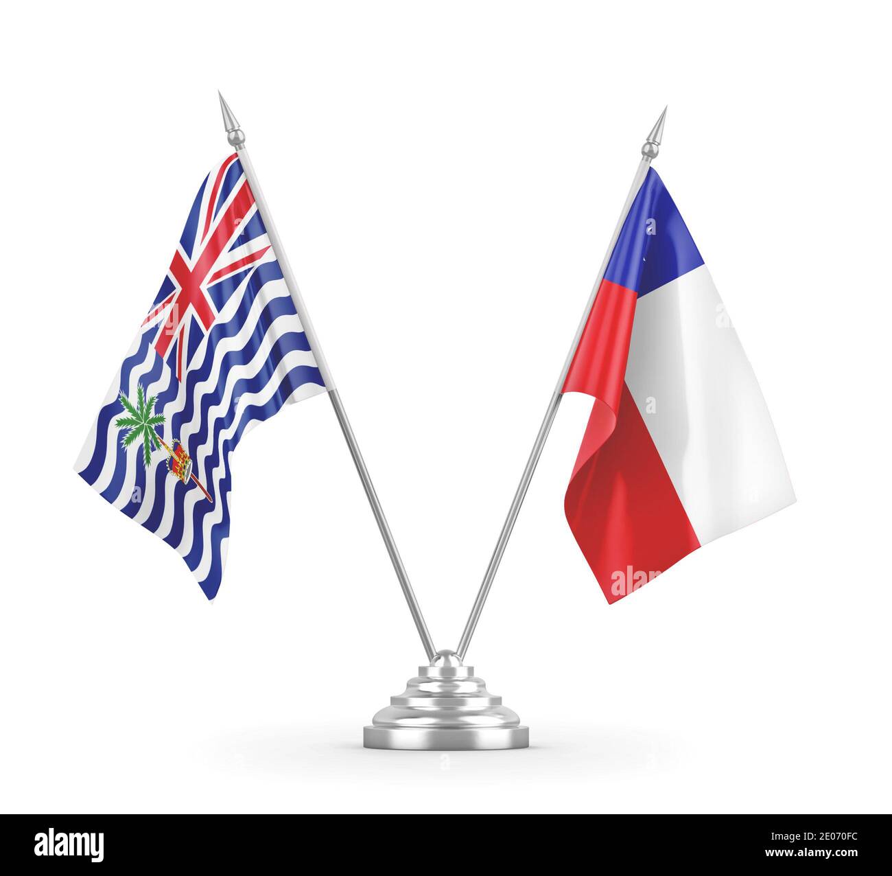Chile and British Indian Territory table flags isolated on white ...