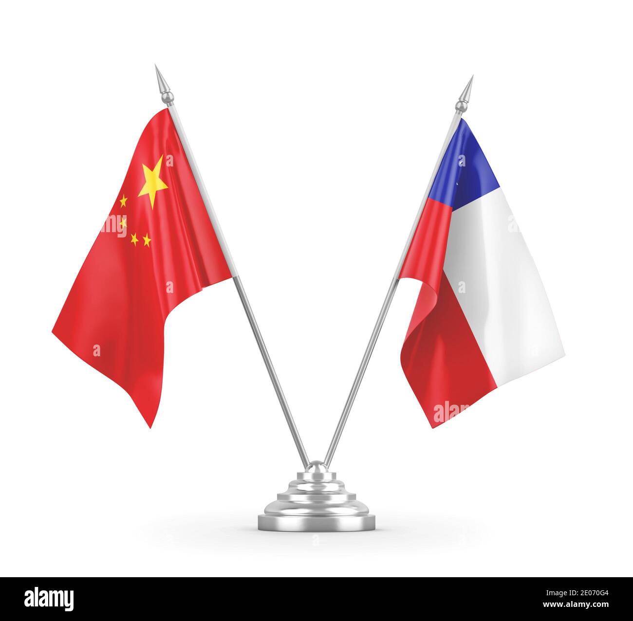 Chile and China table flags isolated on white background 3D rendering ...