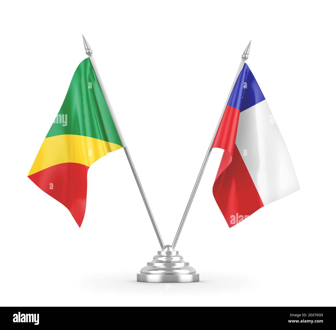 Chile and Congo table flags isolated on white background 3D rendering ...