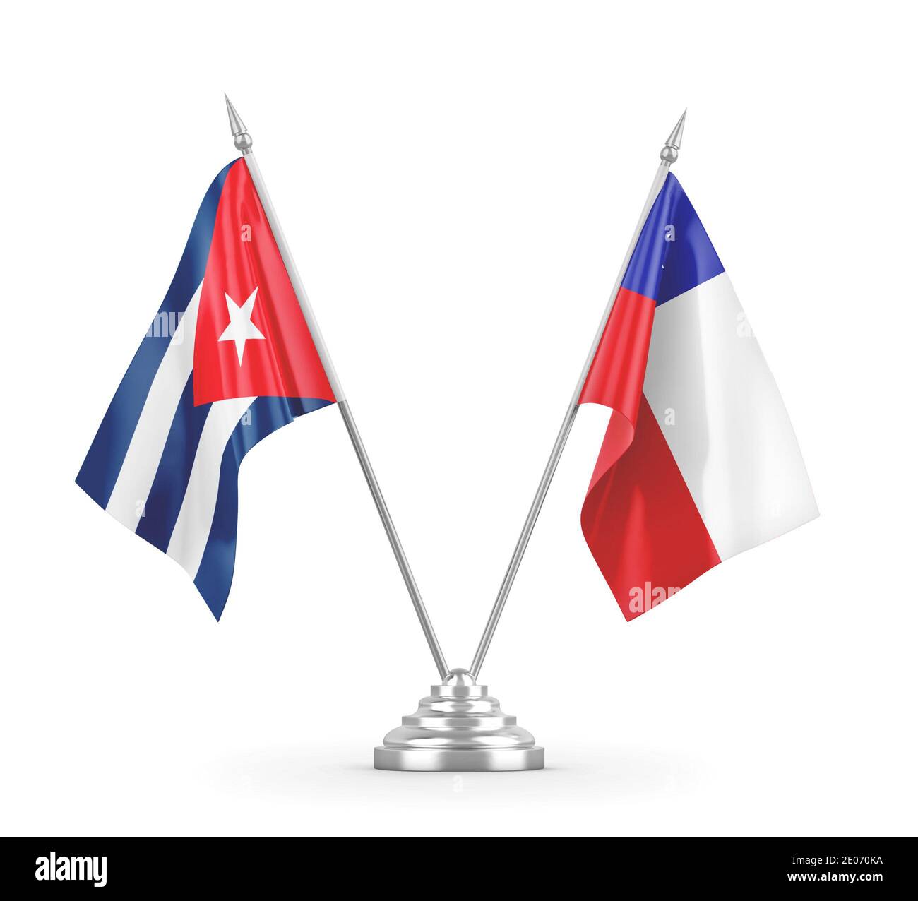 Chile and Cuba table flags isolated on white background 3D rendering ...