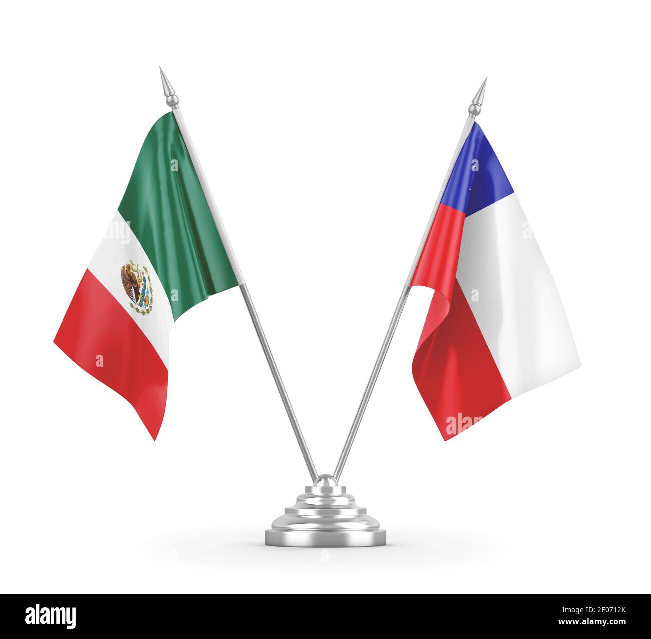 Chile and Mexico table flags isolated on white background 3D rendering ...