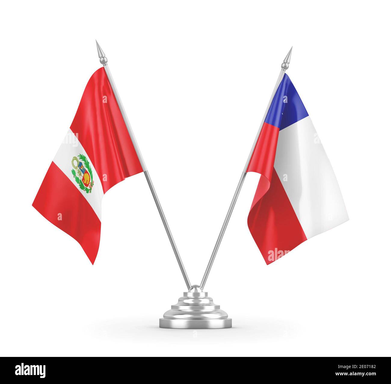Chile and Peru table flags isolated on white background 3D rendering ...