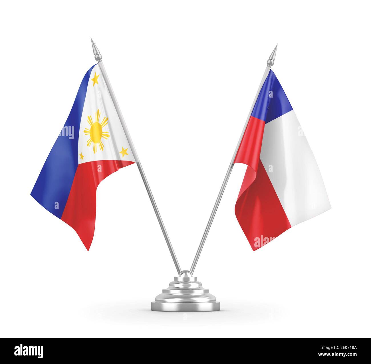 Chile and Philippines table flags isolated on white background 3D ...