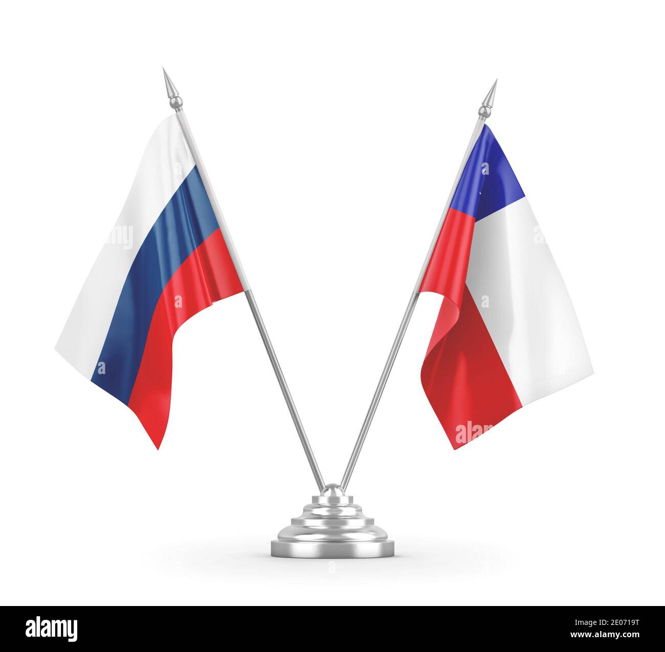 Chile and Russia table flags isolated on white background 3D rendering ...