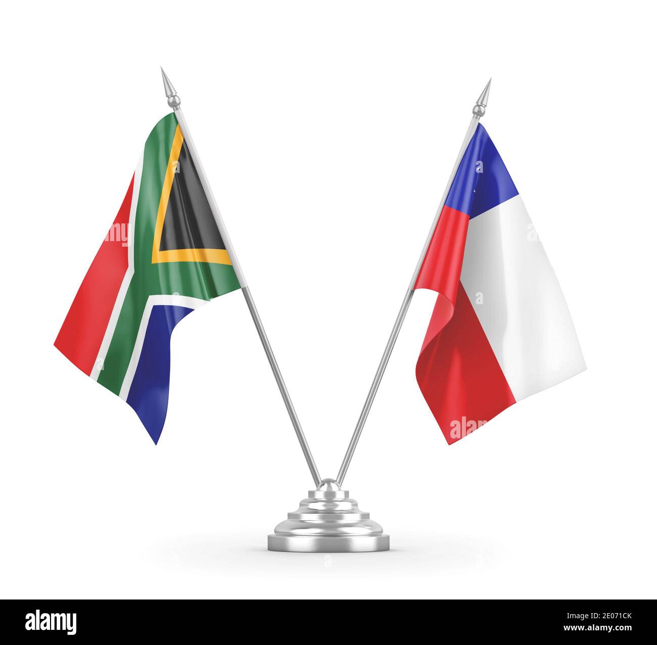 Chile and South Africa table flags isolated on white background 3D ...