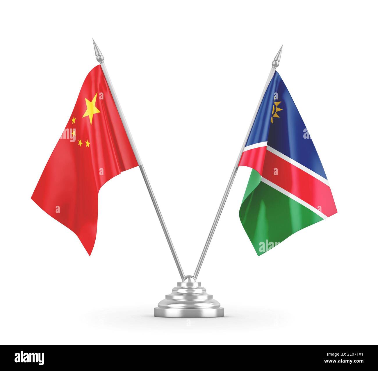 Namibia and China table flags isolated on white background 3D rendering ...