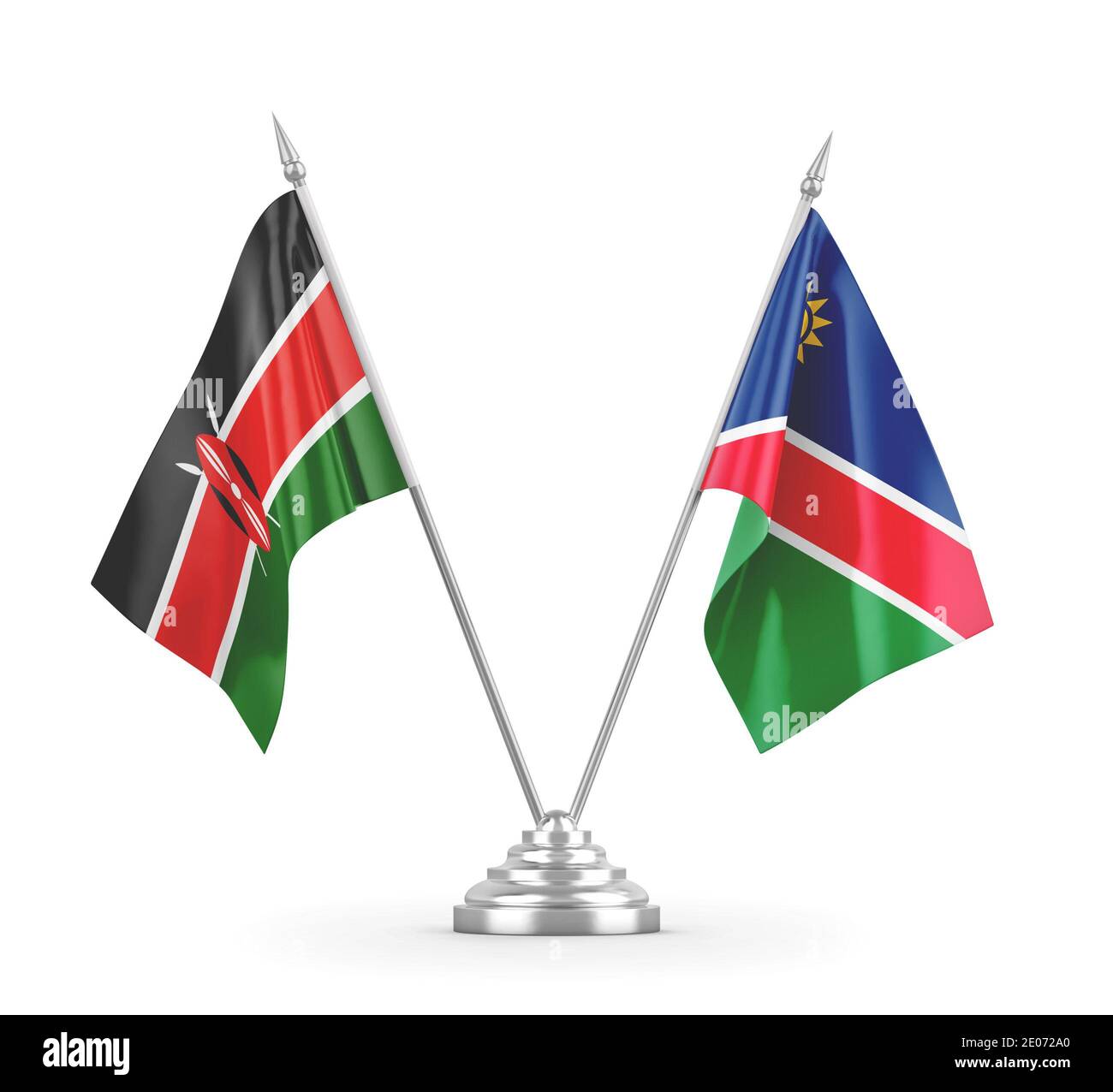 Namibia and Kenya table flags isolated on white background 3D rendering ...