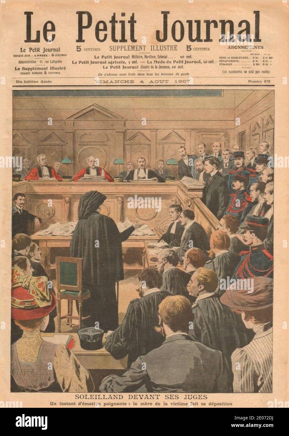 Le Petit Journal - 4 août 1907 - Soleilland devant ses juges Stock ...