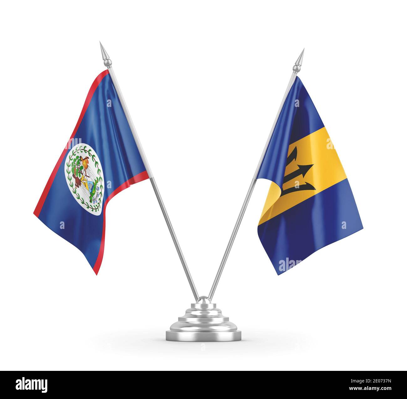Barbados and Belize table flags isolated on white background 3D ...