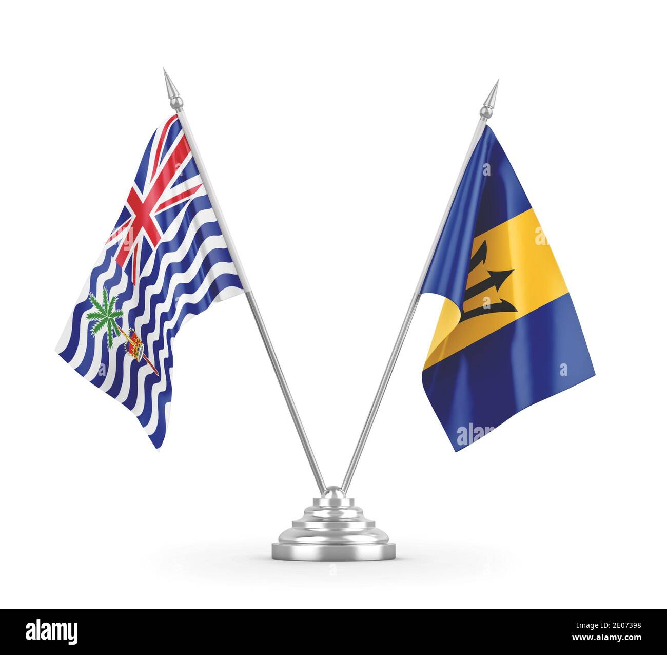 Barbados and British Indian Territory table flags isolated on white ...
