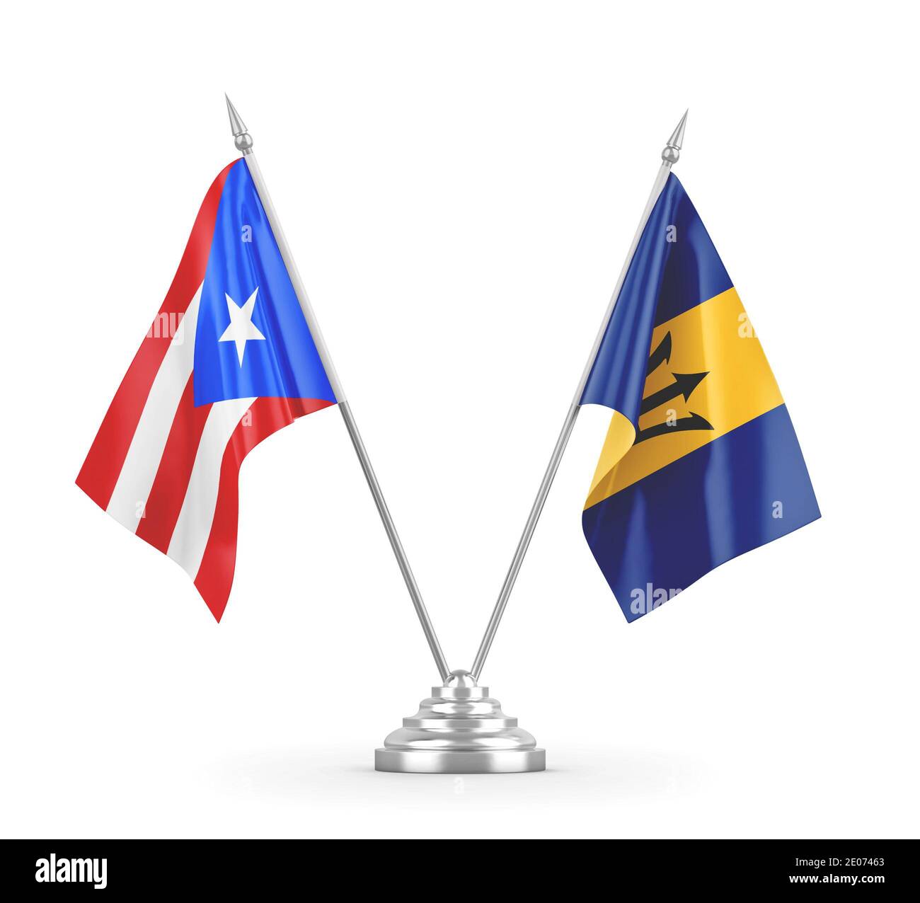 Barbados and Puerto Rico table flags isolated on white background 3D ...