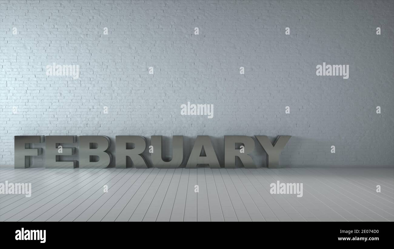 FEBRUARY - Realistic Metal Sign in an empty classic room. 3D ...