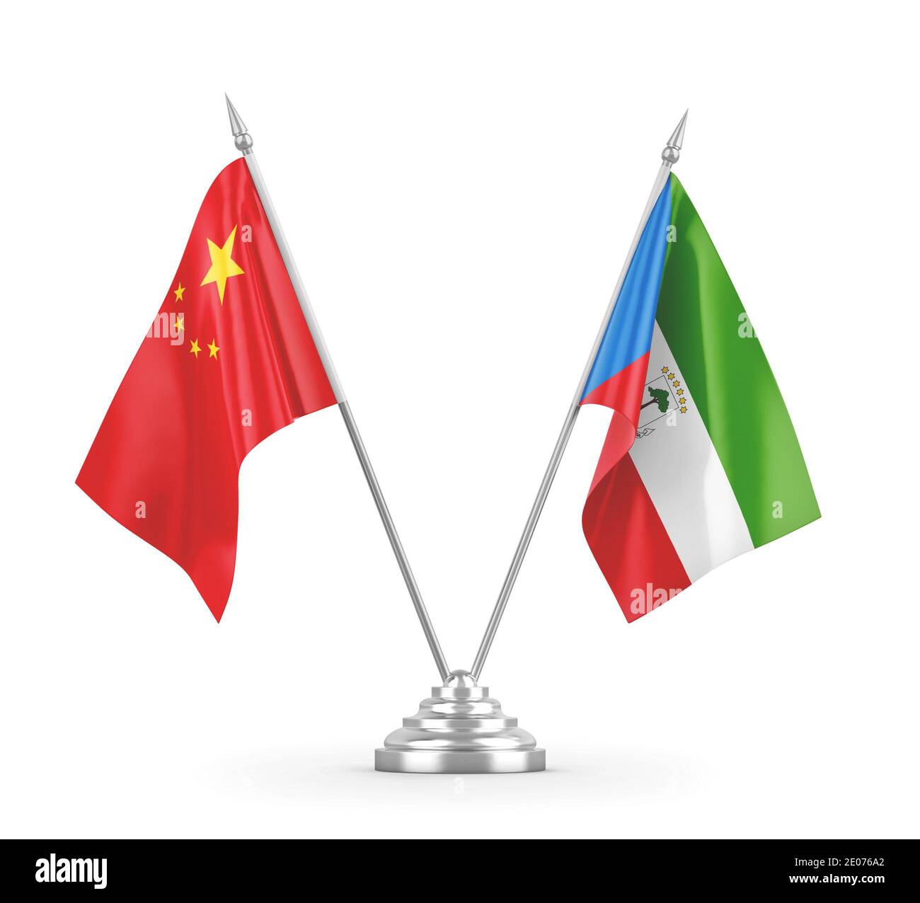 Equatorial Guinea and China table flags isolated on white background 3D ...