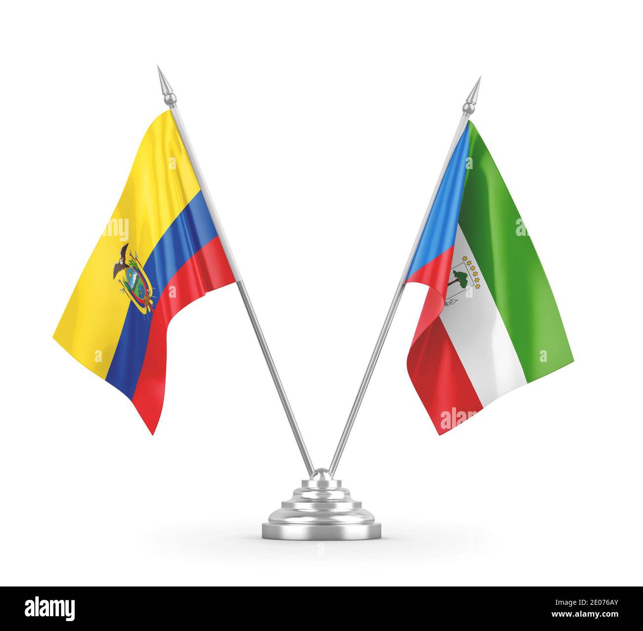 Equatorial Guinea and Ecuador table flags isolated on white background ...