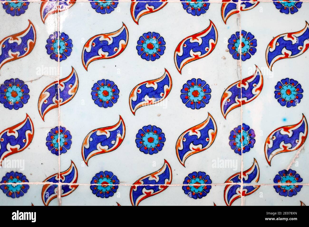 Details of Traditional Turkish Blue Tile with Blue and Red Color Stock ...