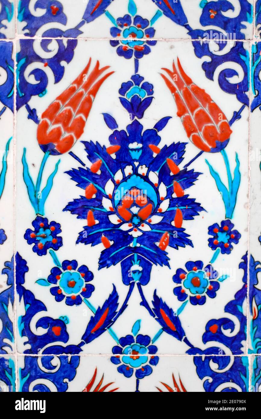 Details of Traditional Turkish Blue Tile with Blue and Red Color Stock ...