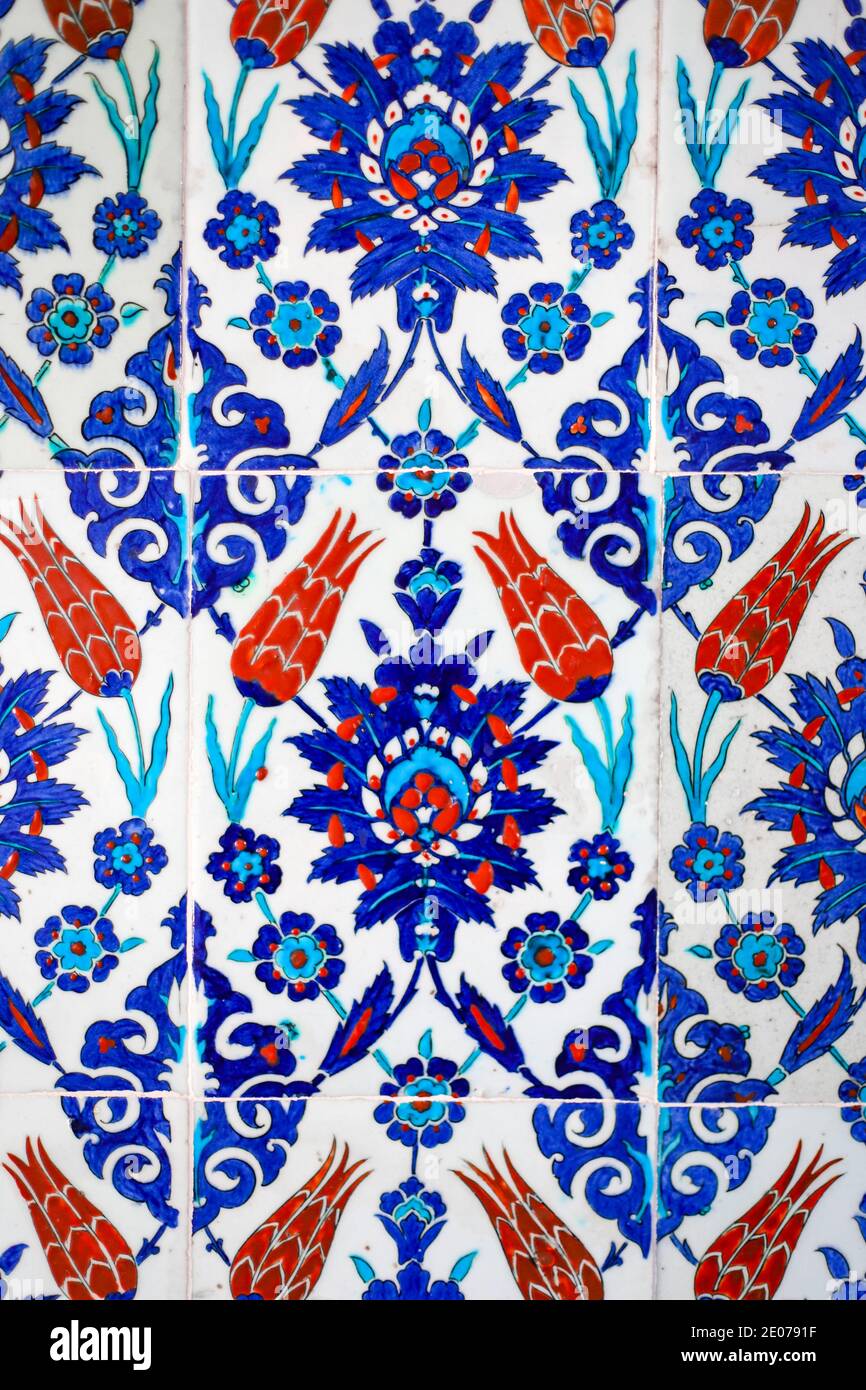 Details of Traditional Turkish Blue Tile with Blue and Red Color Stock ...