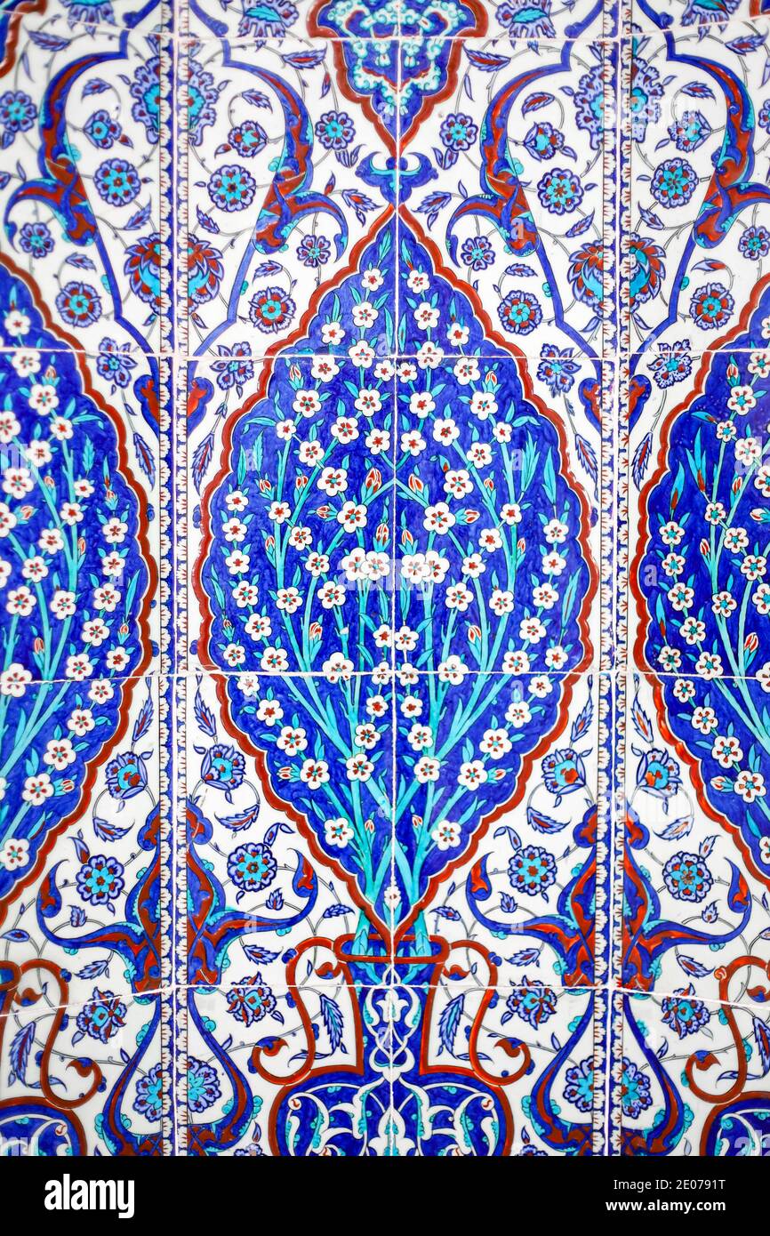 Details of Traditional Turkish Blue Tile with Blue and Red Color Stock ...