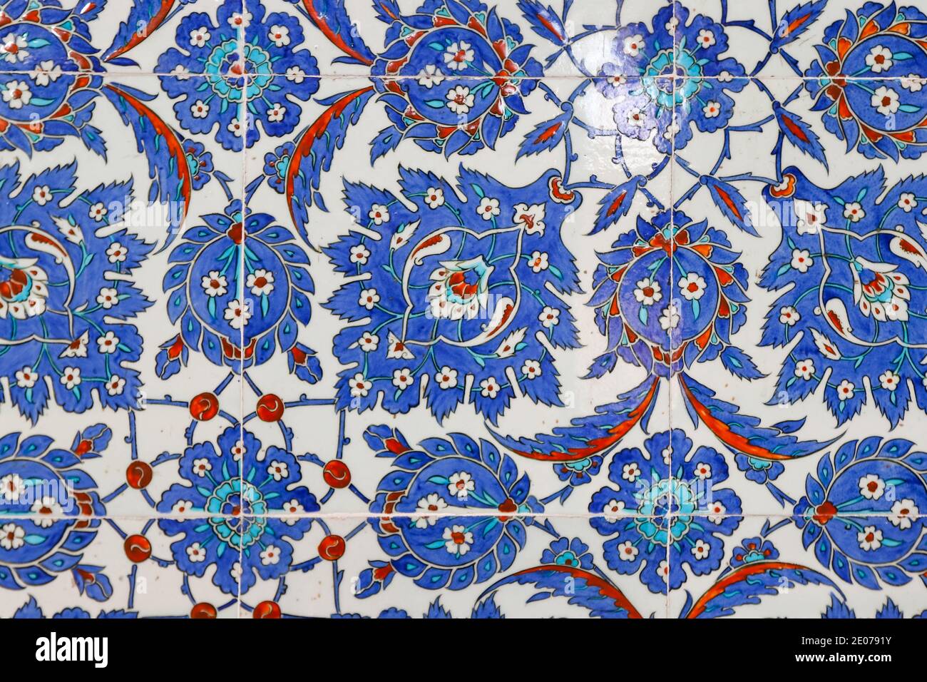 Details of Traditional Turkish Blue Tile with Blue and Red Color Stock ...
