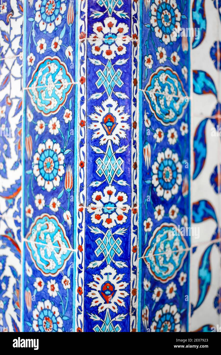 Details of Traditional Turkish Blue Tile with Blue and Red Color Stock ...
