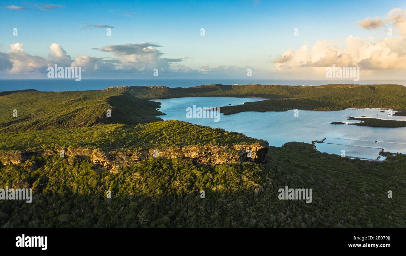 Aerial view above scenery of Curacao, Caribbean with ocean, coast ...