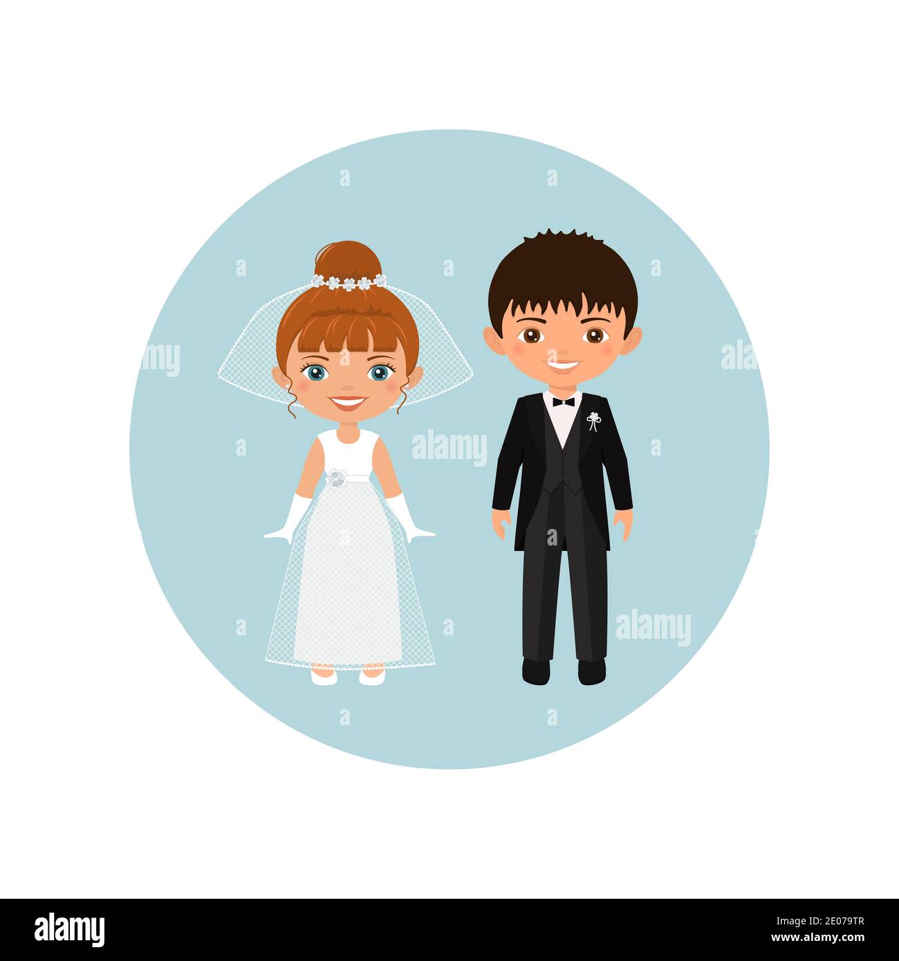 Wedding couple. Cute chibi characters groom and bride in wedding ...