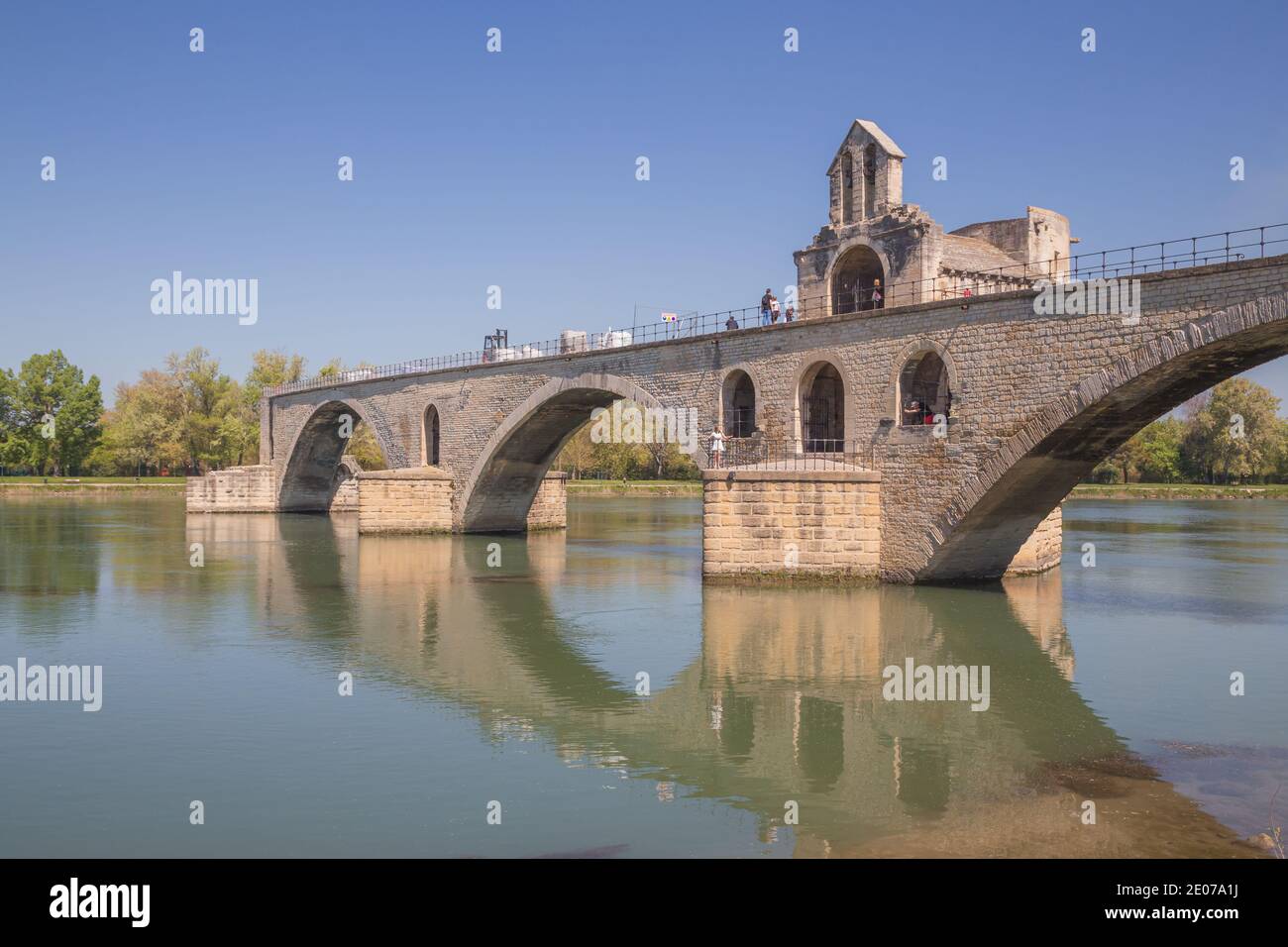 Pont d'Avignon, a famous medieval bridge across the Rhone river in the ...