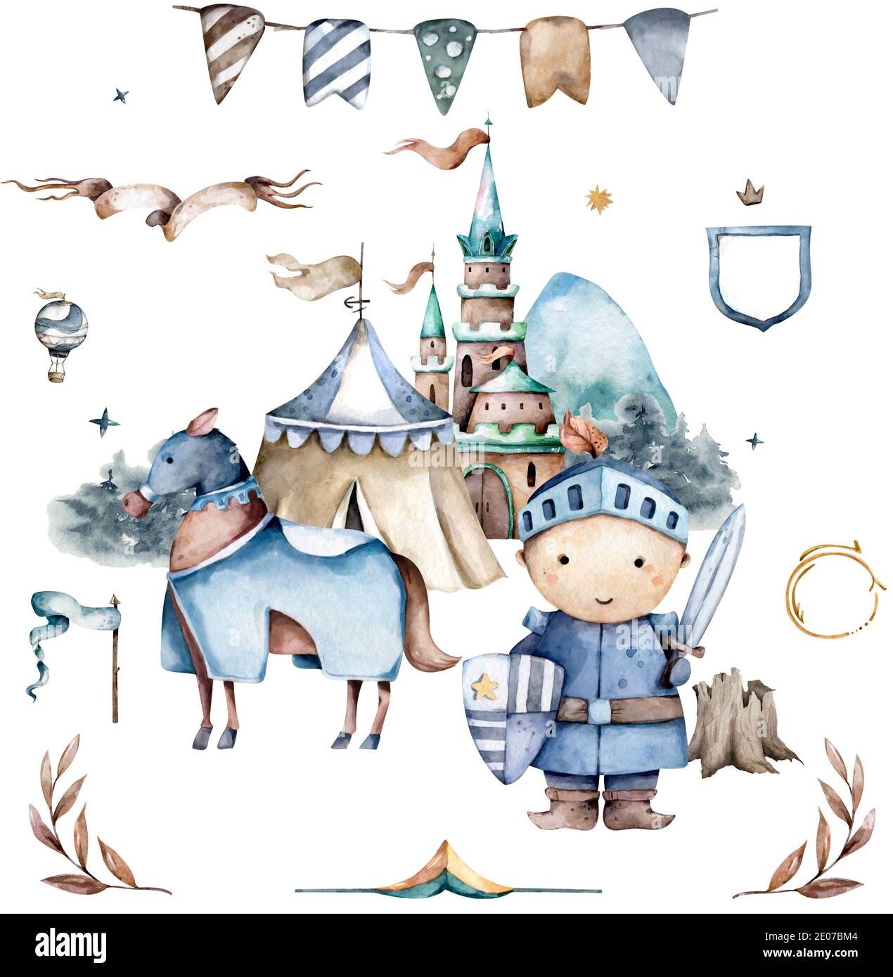 The brave knight and the castle on the back Stock Photo - Alamy