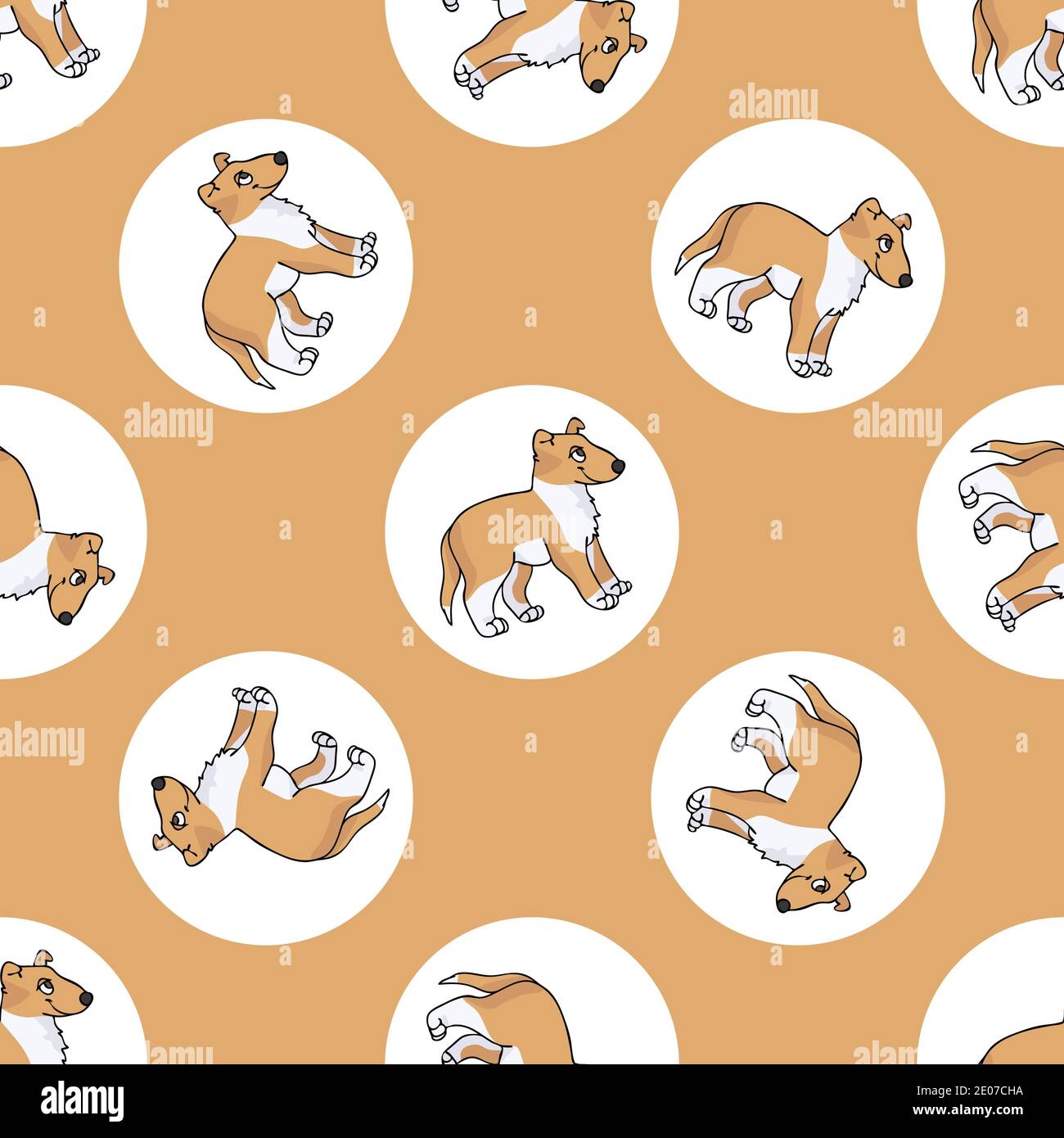 Hand drawn cute Smooth Collie dog breed in polka dot seamless vector ...