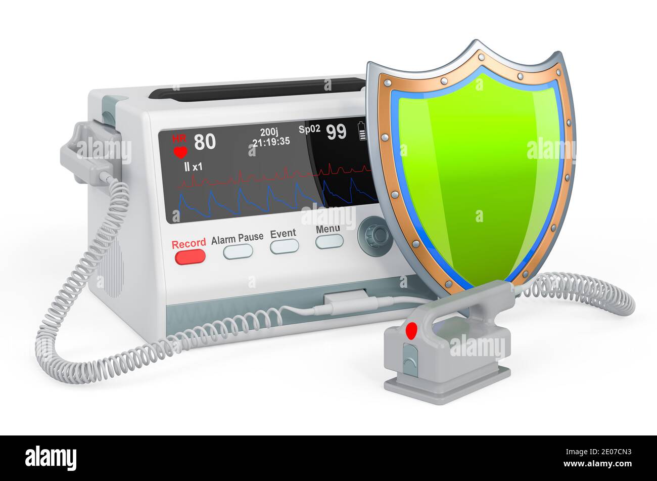 Automated external defibrillator with shield, 3D rendering isolated on white background Stock ...
