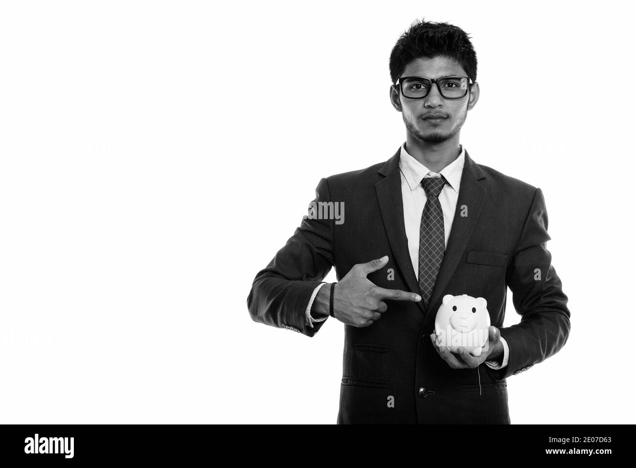 Man pointing finger money isolated Black and White Stock Photos ...
