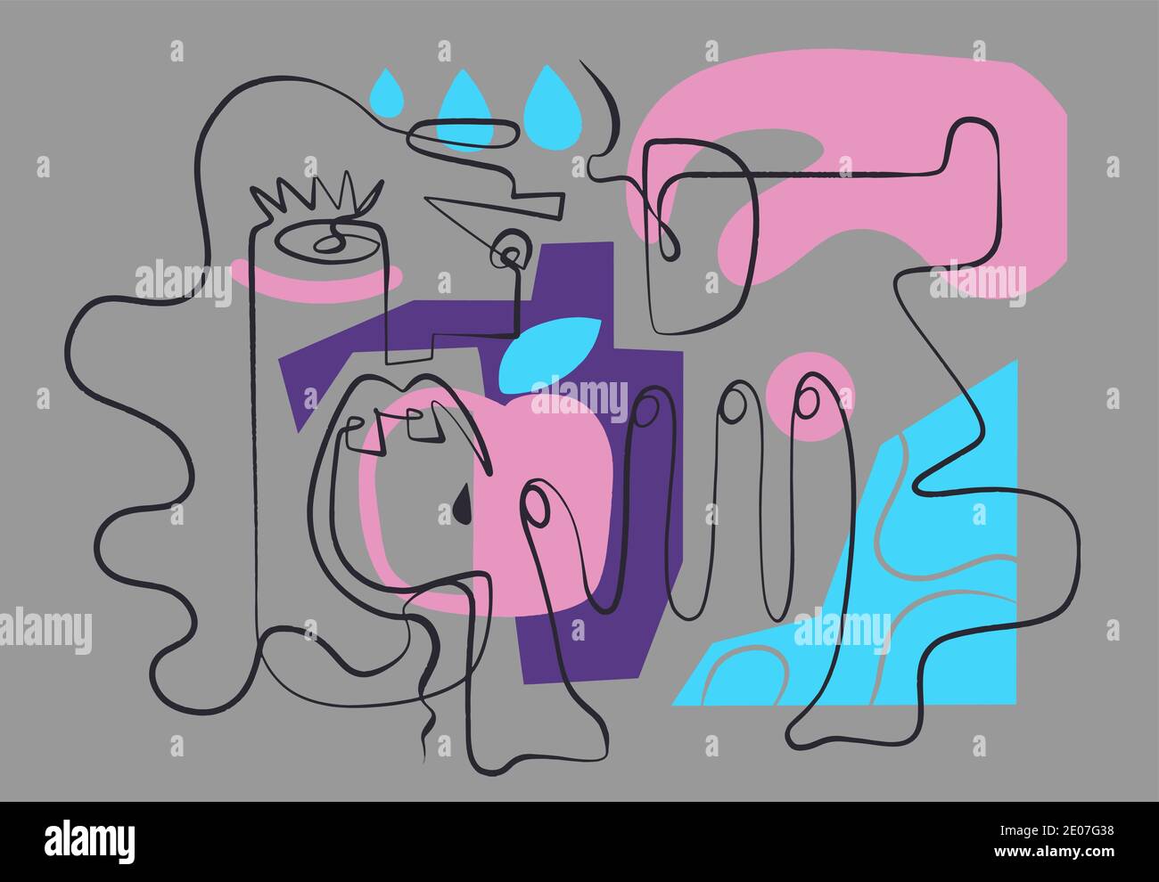 Continuous line illustration of girl with pink apple Stock Vector Image ...