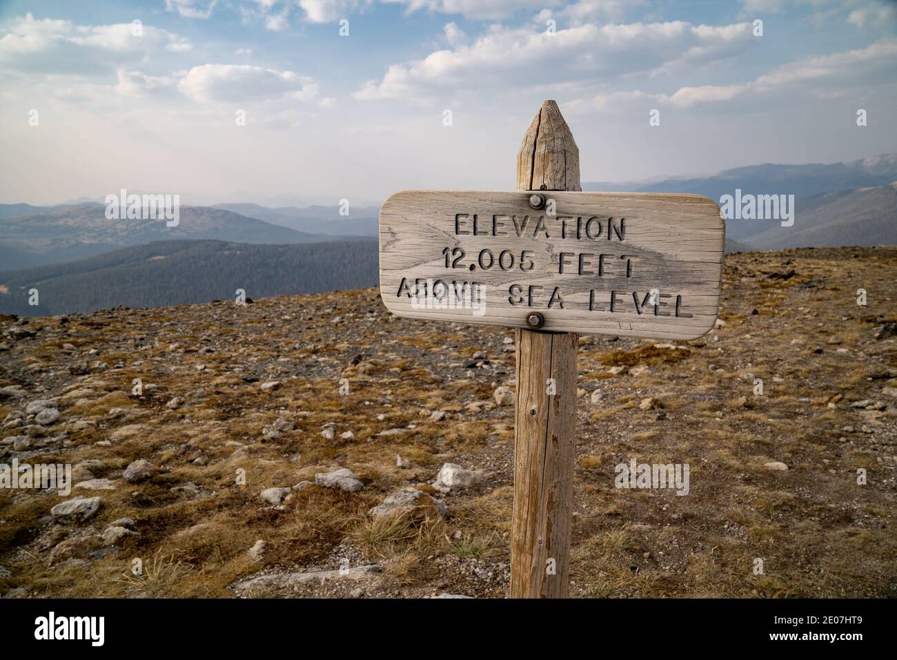 Elevation 12,005 feet above sea level sign on Alpine Ridge Trail in ...