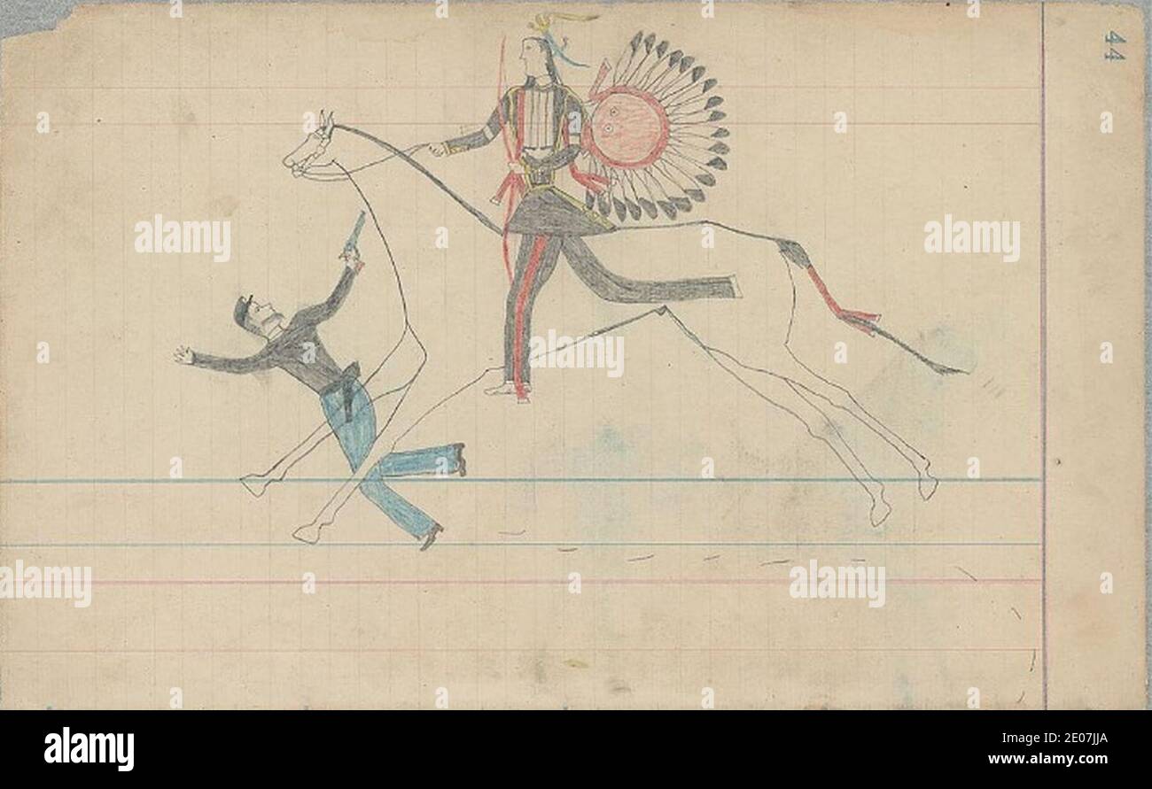 Ledger Drawing - Arapaho warrior and U.S Soldier Stock Photo - Alamy