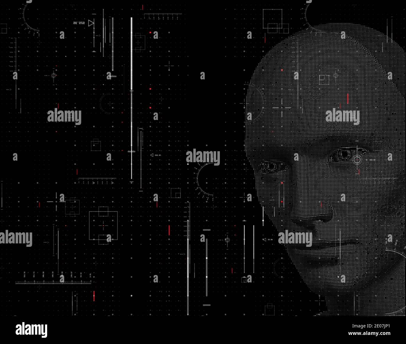 Robot face made from dots with dark background - 3d rendering Stock ...