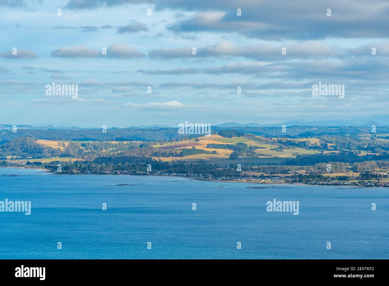 Aerial view of coastline of Tasmania near Wynyard, Australia Stock ...