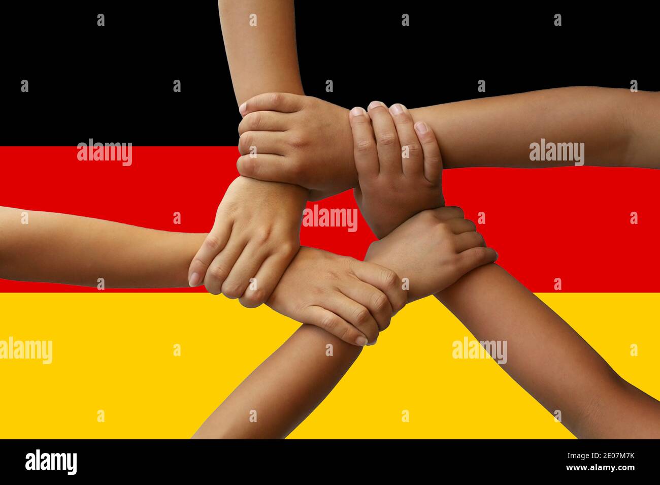 Germany flag, intergration of a multicultural group of young people ...