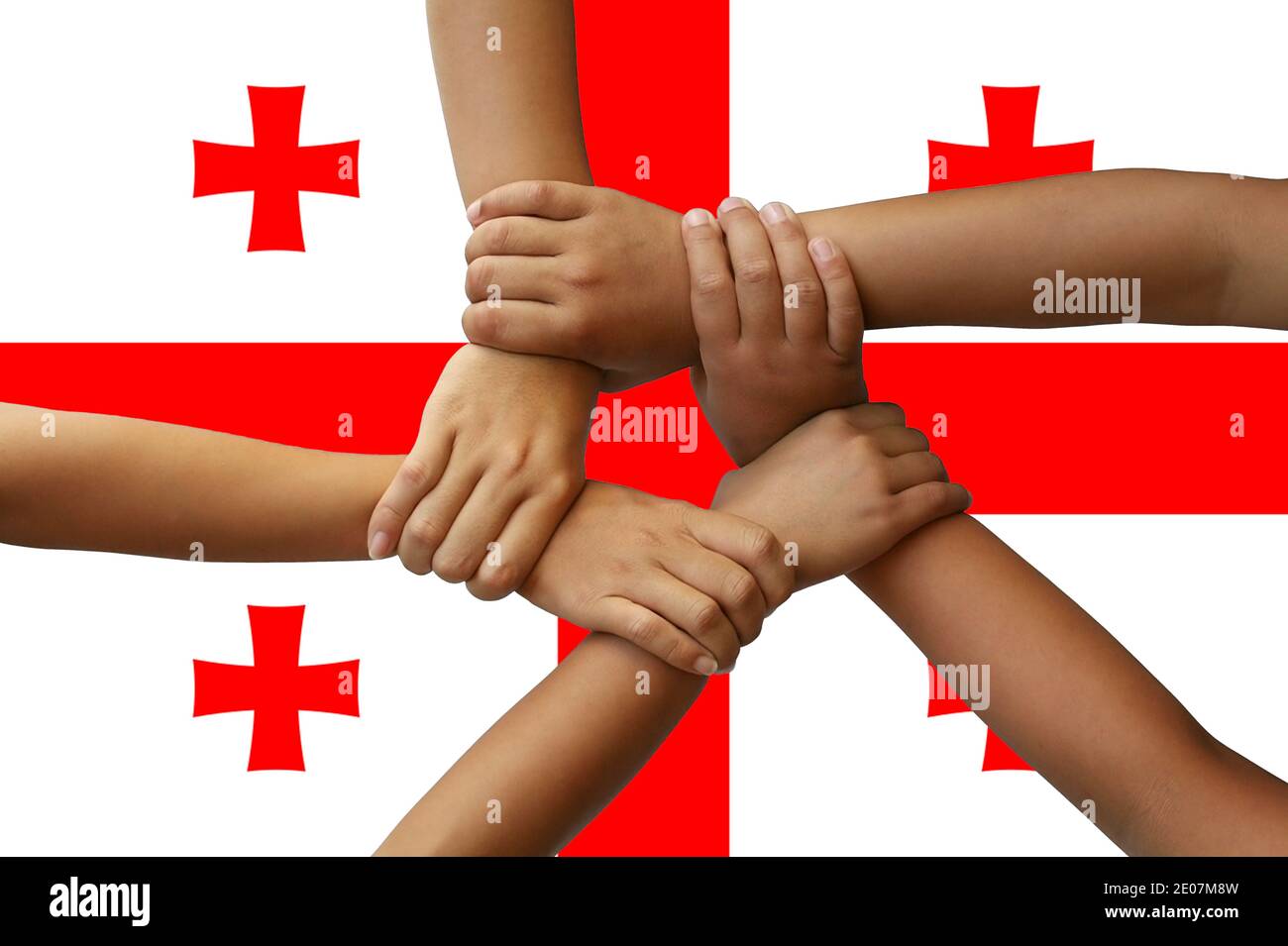 Flag of Georgia, intergration of a multicultural group of young people ...