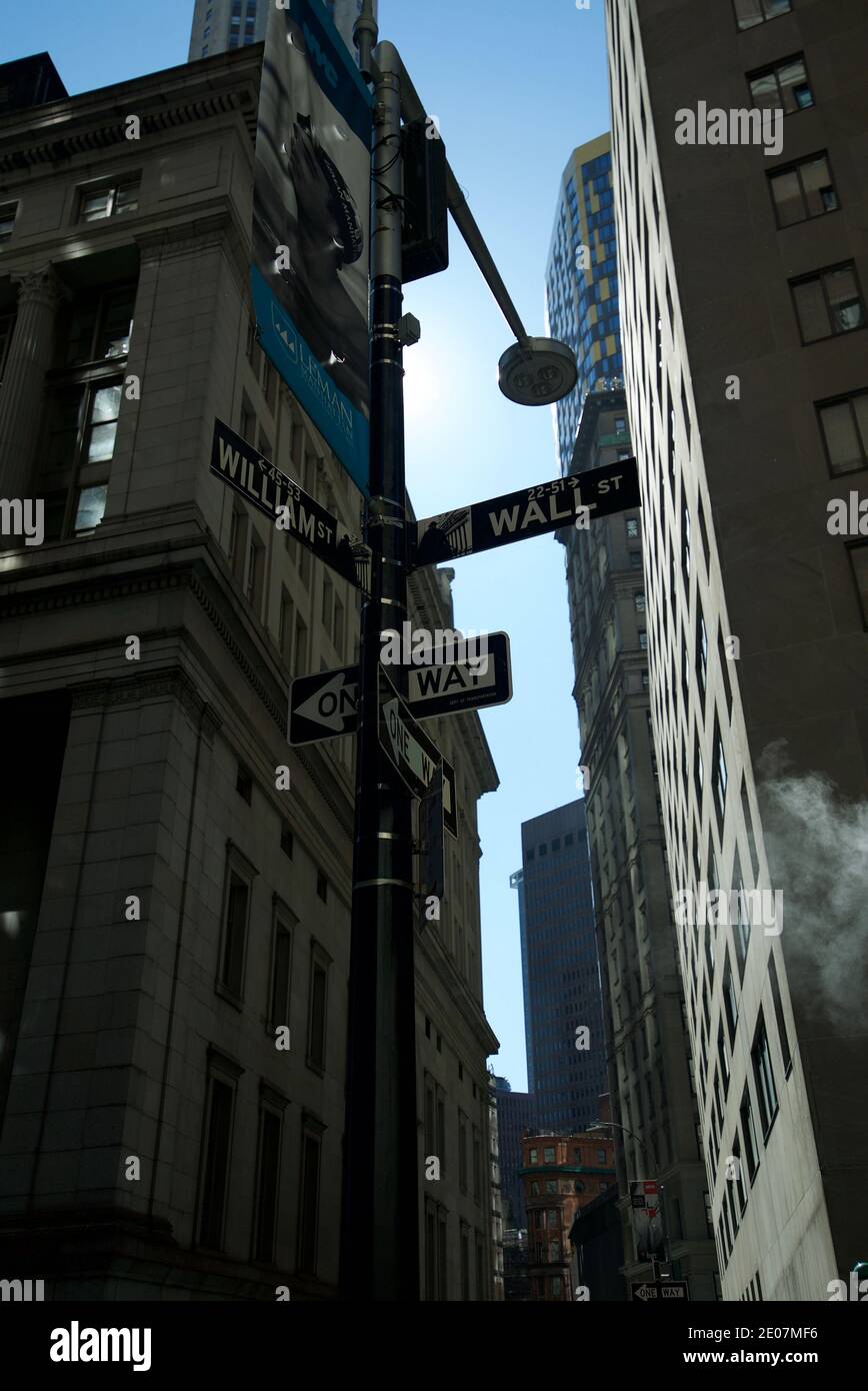Street sign for Wall Street, in the Financial District of Lower ...