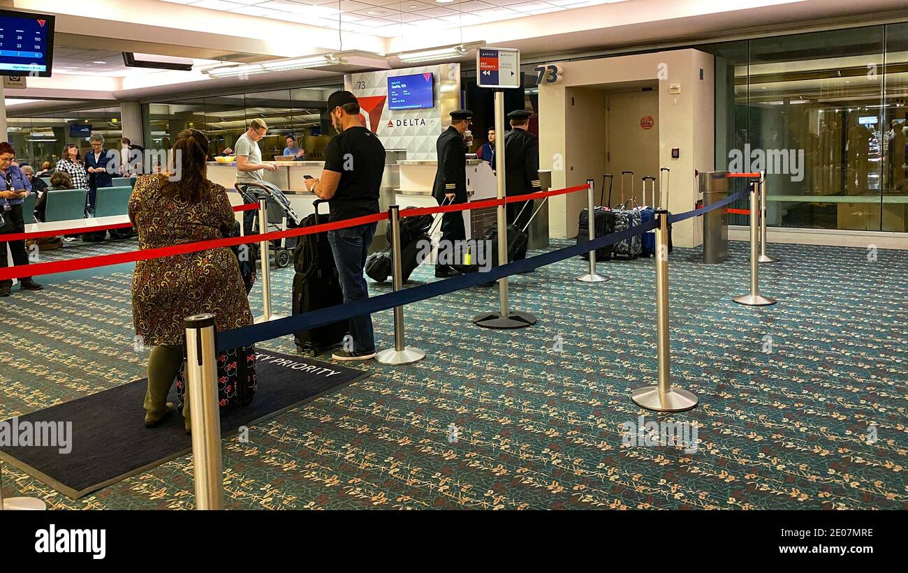 Orlando, FL USA - February 19, 2020: Pilots in a Delta gate preparing ...