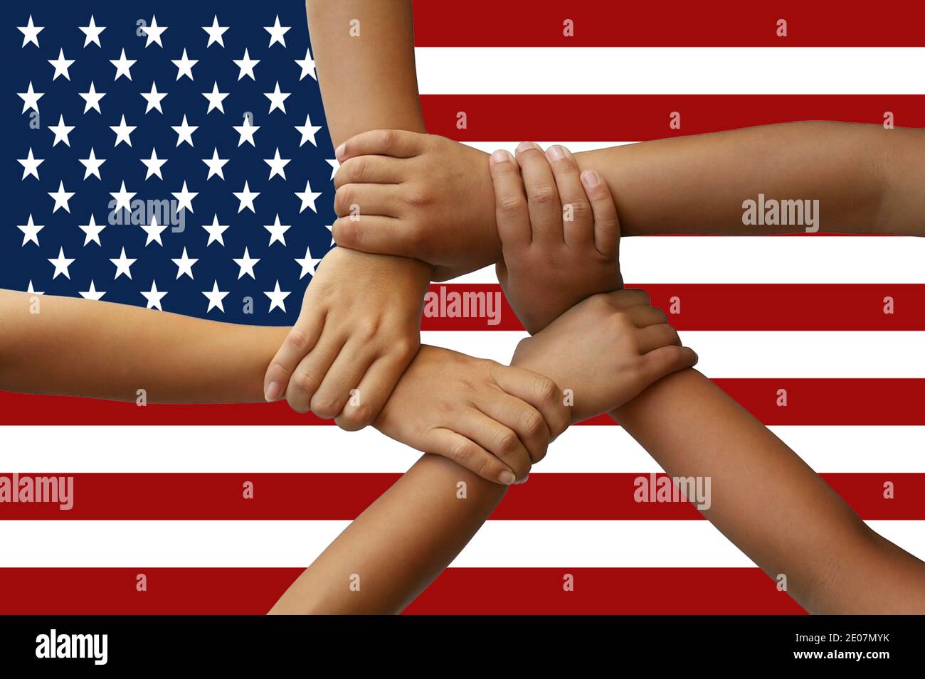 united states flag, intergration of a multicultural group of young ...