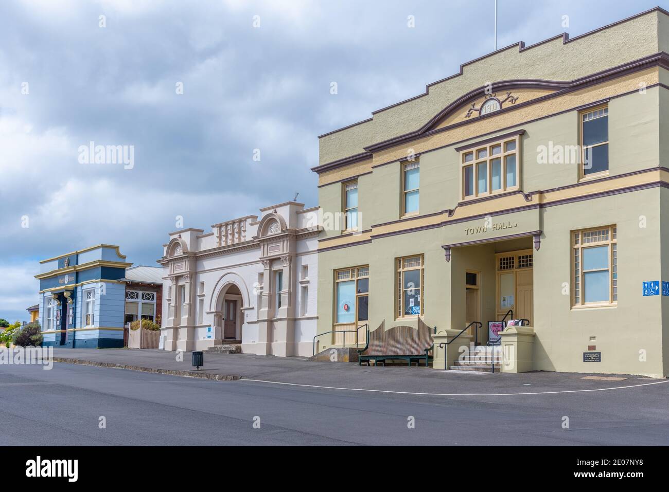 Colorful houses in the center of Stanley, Australia Stock Photo - Alamy