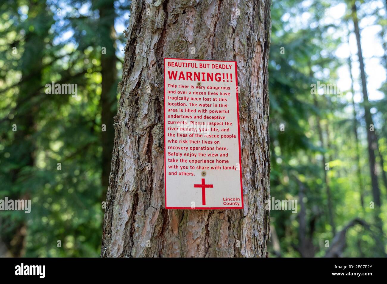 Warning sign at Kootenai Falls park, cautions visitors not to swim in ...