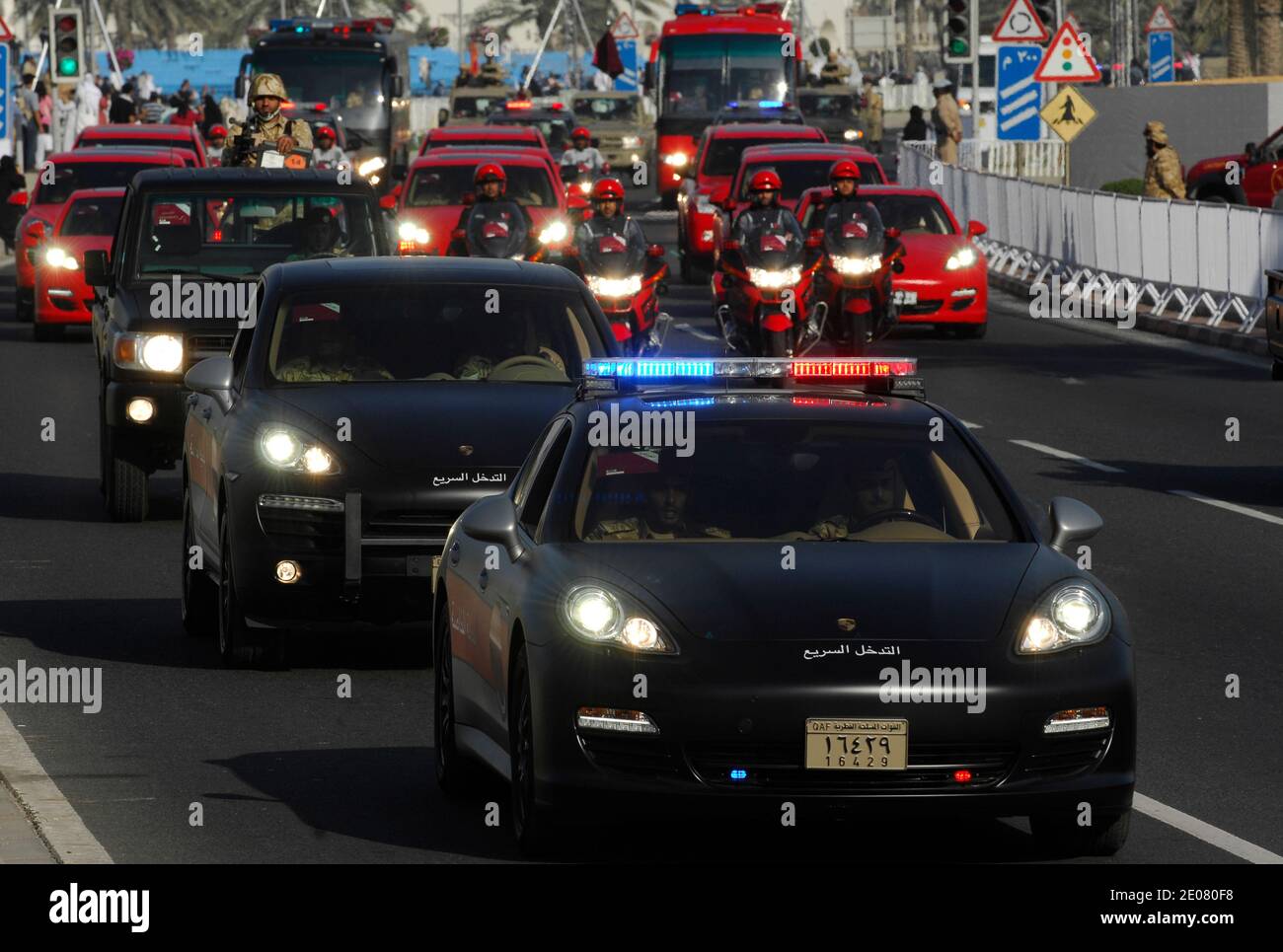 Porsche Police cars rolling down the street , during celebration of ...