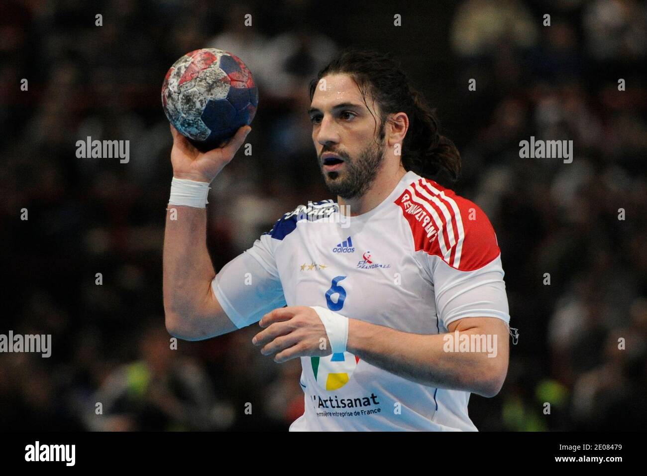 France's Bertrand Gille playing in a friendly handball game, France Vs ...